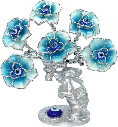 Turkish Blue Evil Eye Elephant Figurine Money Tree Statue Home Decor ...
