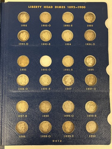 Complete Set Barber Dimes 1892-1916 PDOS Collection 73 Coins minus 1895 ...