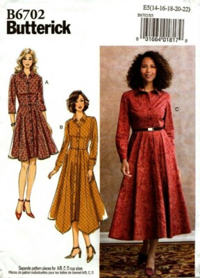 Butterick Sewing Pattern 6702 B6702 Womens Dress Size 14-16-18-20-22 ...