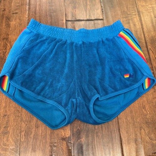 Aviator Nation 4 Stripe Rainbow Blue Terry Cloth Shorts Size Small | eBay