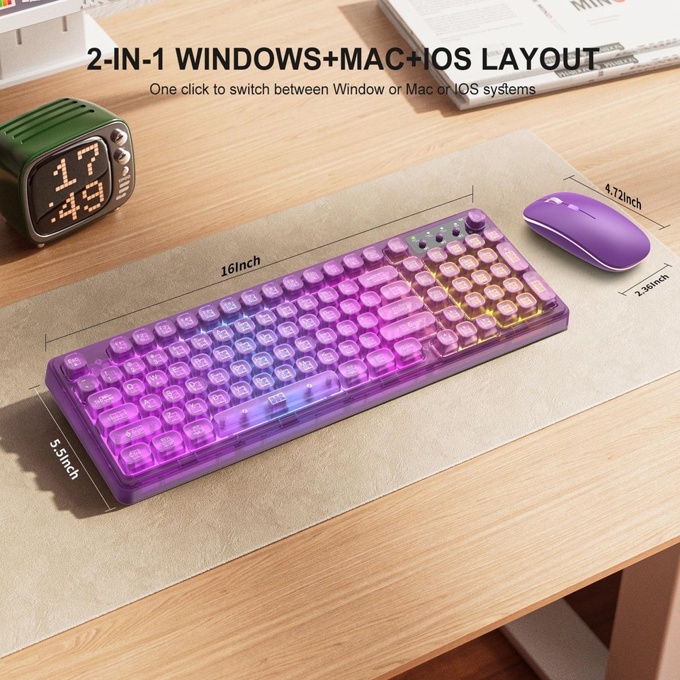 Purple Light Up Keyboard and Mouse Wireless,Cute 2.4Ghz Cordless ...