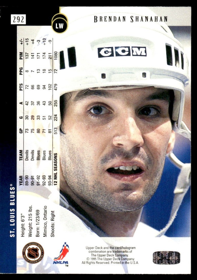 1994-95 Upper Deck #292 Brendan Shanahan St. Louis Blues Hockey Card ...