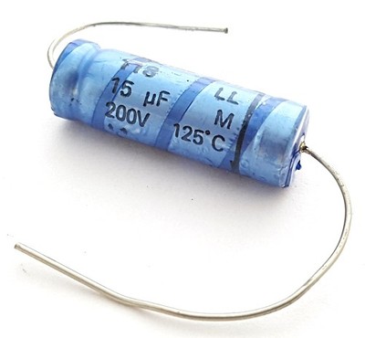 15uF 200V Axial Electrolytic Capacitor High Temperature 125 deg ...