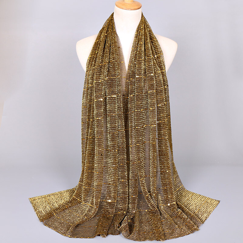 Women's Glitter Gold Wire Shawl Scarf Islamic Muslim Hijab Head Wraps ...