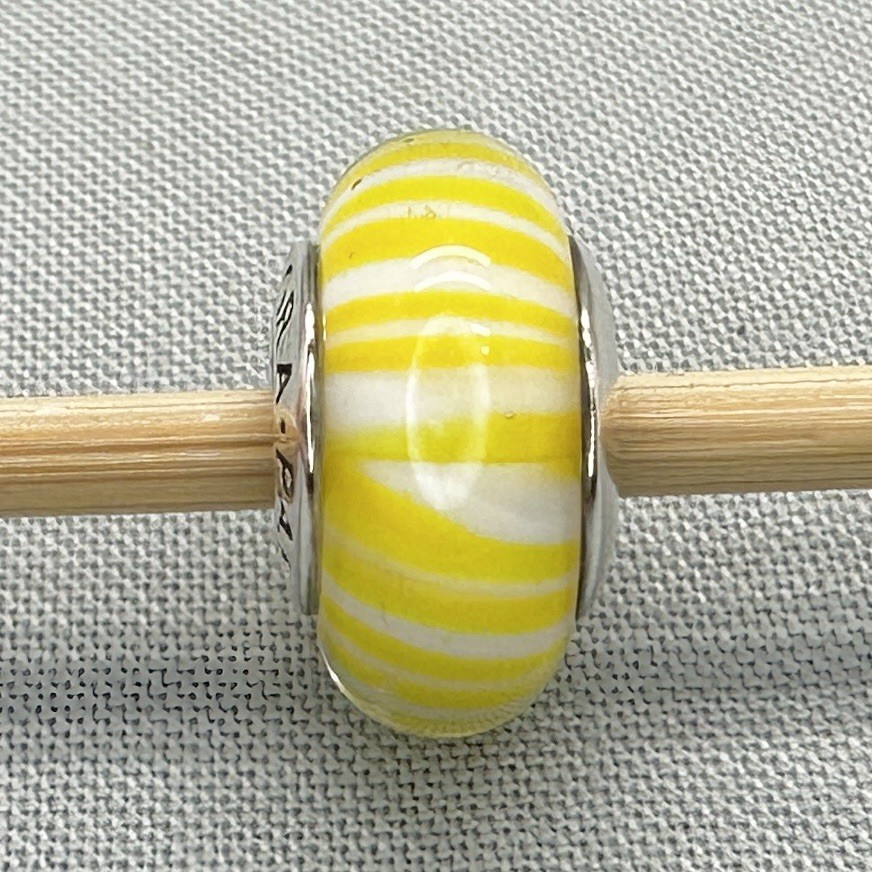 Authentic Pandora Yellow Candy Stripes Glass Charm/Bead Silver 925 ALE ...