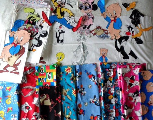 Lg Lot 1994 Vintage Looney Tunes Cartoon FABRIC REMNANTS & Appliques ...