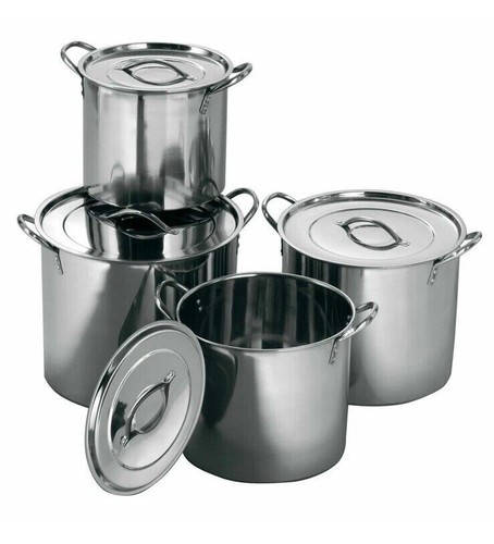NEW 4PC LARGE STAINLESS STEEL CATERING DEEP STOCK SOUP BOILING POT ...
