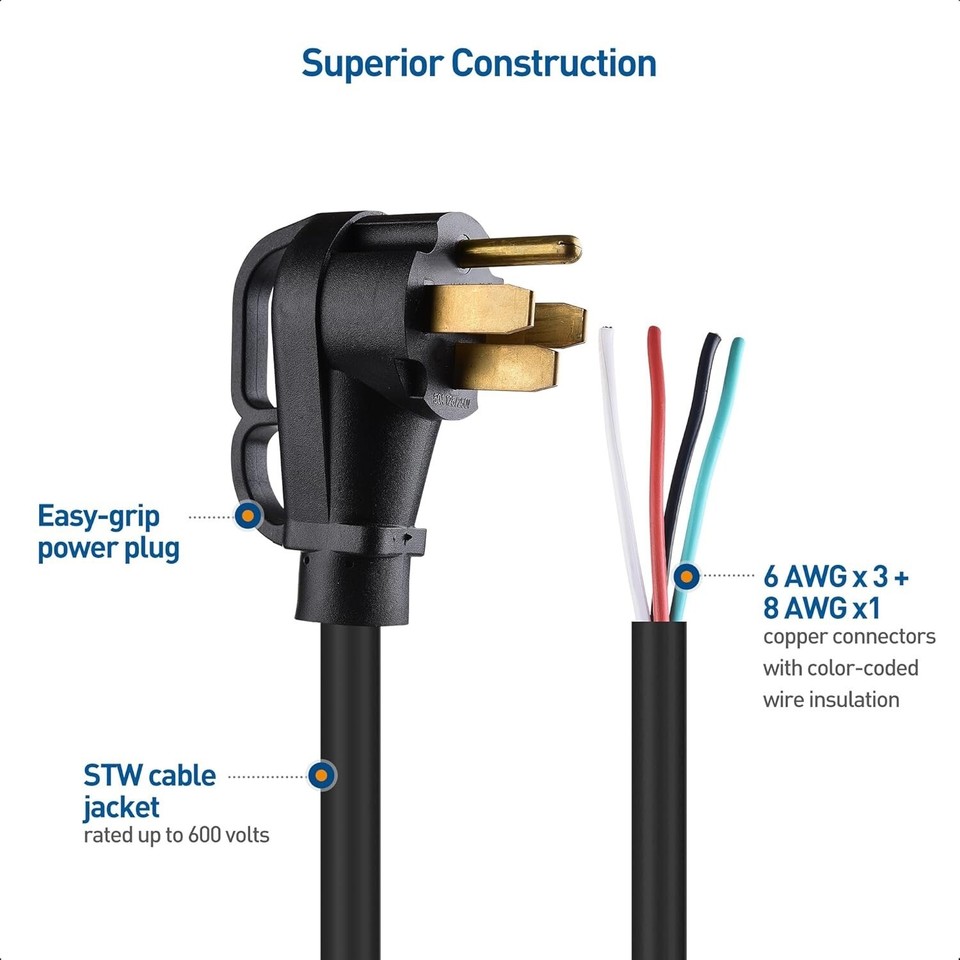 Cable Matters 4-Prong 50 Amp 10' RV/Generator Power Cord N14-50P to ...