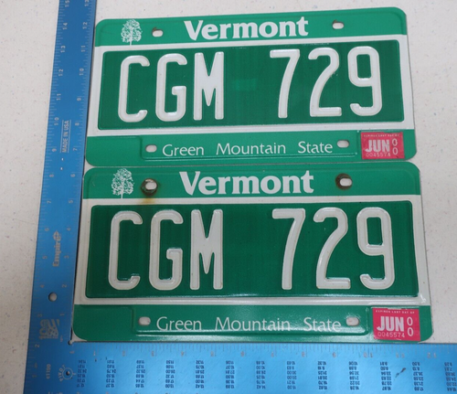Vermont VT License Plate Tag 2000 00 Natural Sticker Pair Set CGM 729 ...