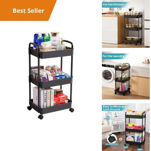 3-Tier Mobile Utility Cart Storage Organizer Shelf Kitchen Bathroom ...