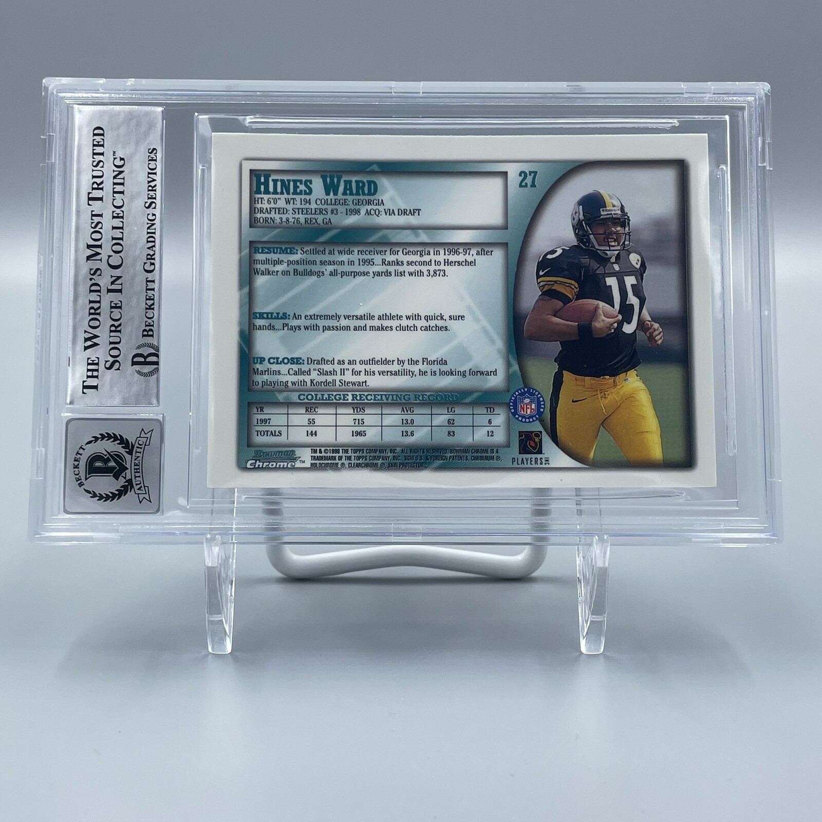 Hines Ward Signed Autographed 1998 Bowman Chrome Rookie RC Beckett BAS ...