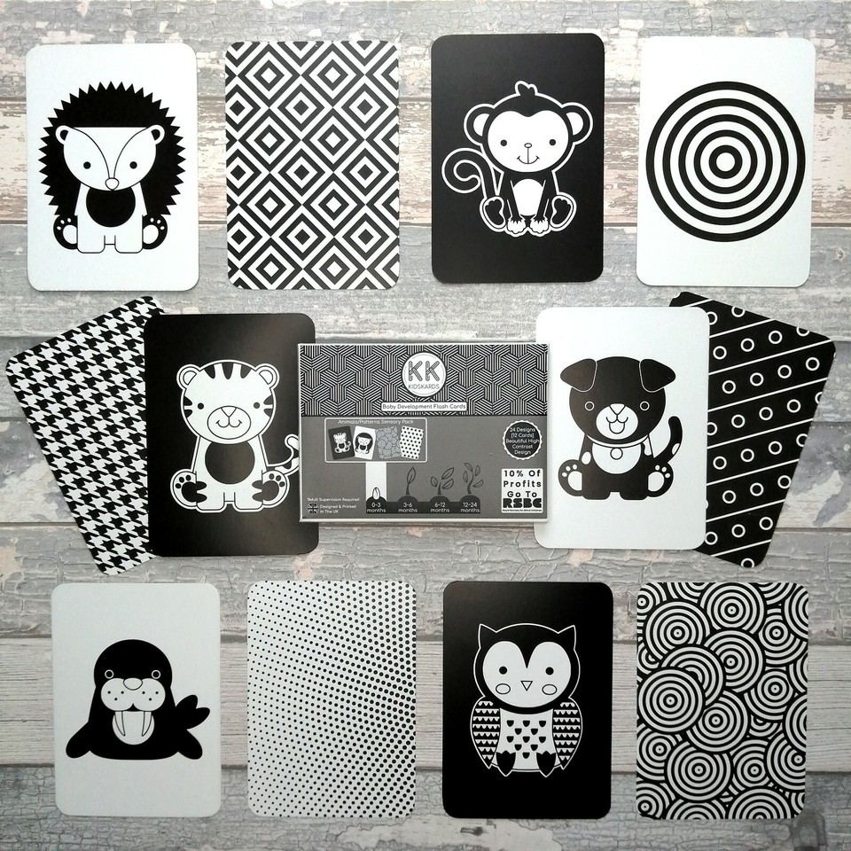 24 Design Black White Colour Baby Sensory Development Flash Cards ...