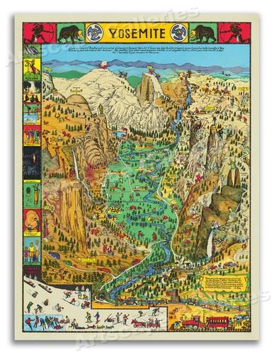 Yosemite National Park 1931 Jo Mora Decorative Pictorial Map - 18x24 | eBay
