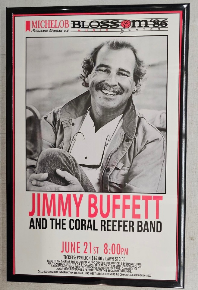 Jimmy Buffett 1986 Blossom Music Ctr Ohio Concert Poster 11 X 17 Framed ...