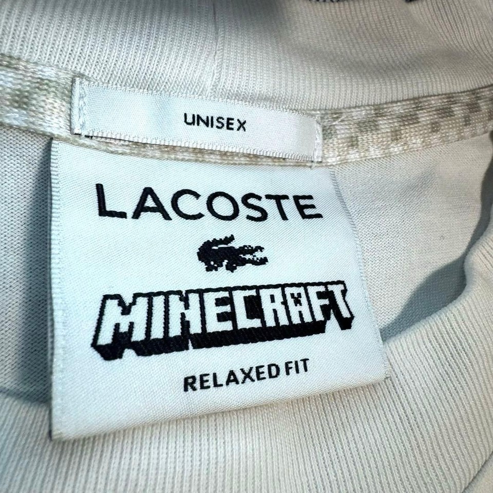 Lacoste x Minecraft T-Shirt White M Relaxed Fit Unisex Rare Pixel Logo ...