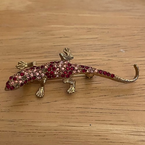Vintage Les Bernard Lizard Gecko Pink Pin Gold Tone Rhinestone Jewelry ...