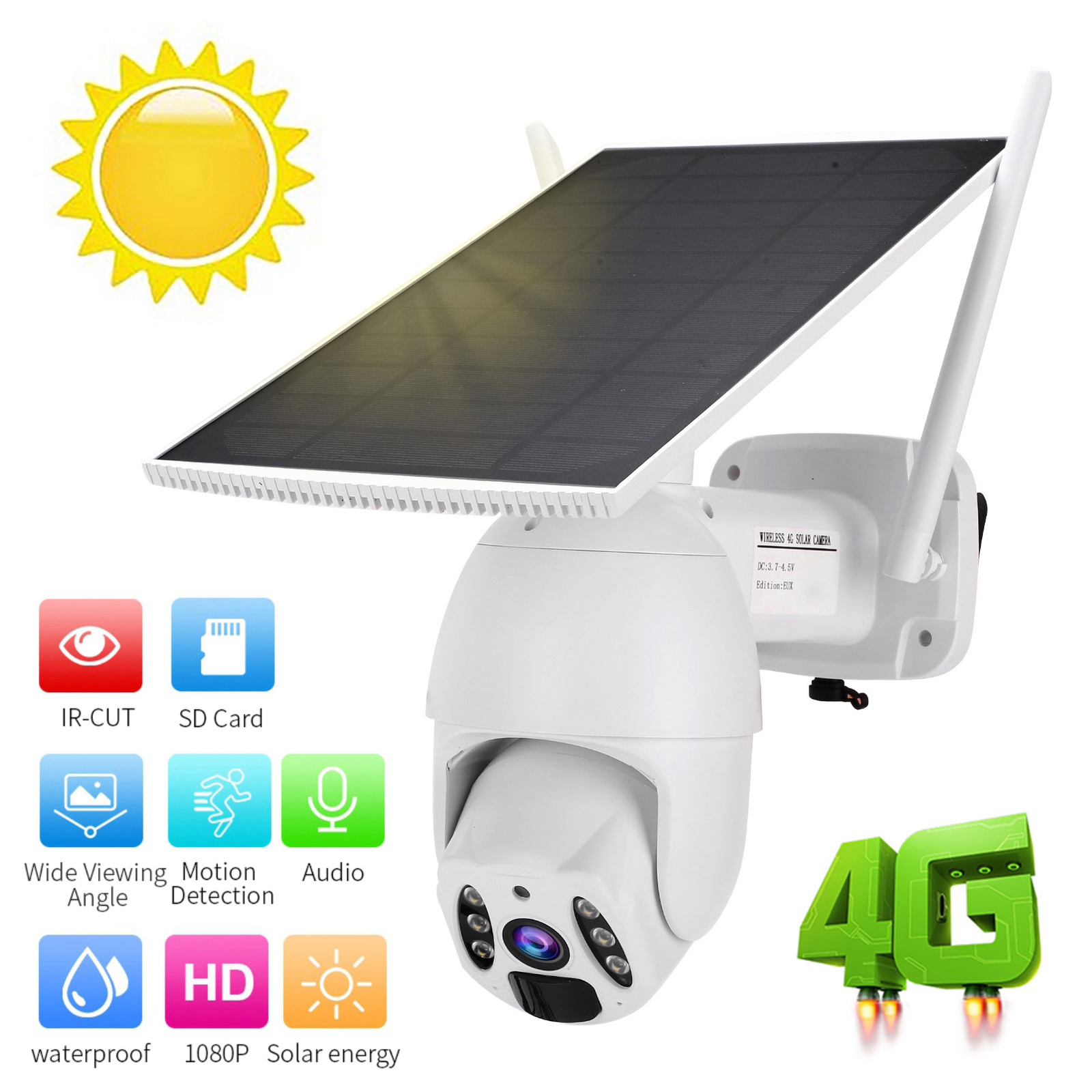 1080P 4G Wireless Camera Solar Battery Powered PIR PTZ CCTV Night ...