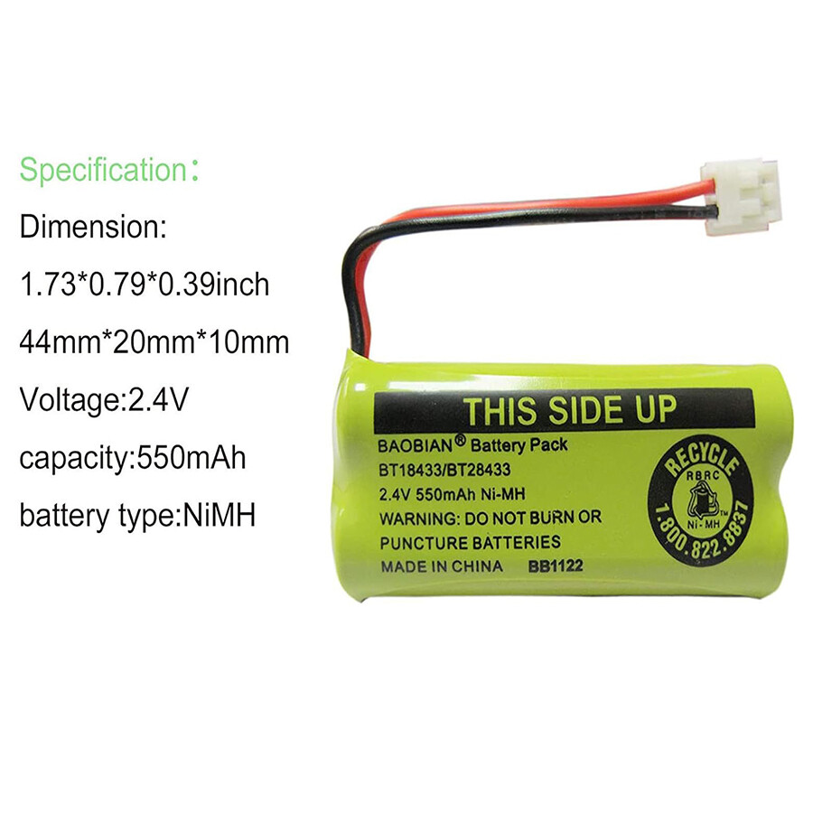 BT18433 / BT28433 Battery Pack 2.4V 500mAh Ni-MH for Vtech Cordless ...