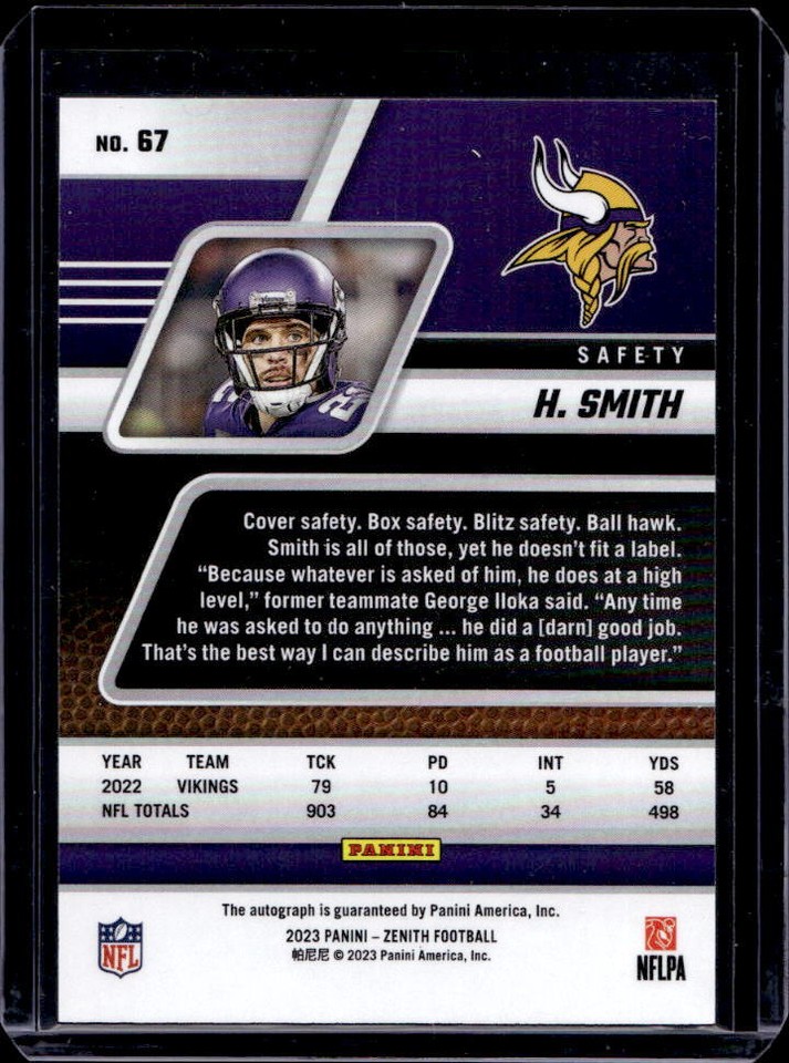 2023 Panini Zenith Harrison Smith Auto No Huddle #67 Vikings | eBay