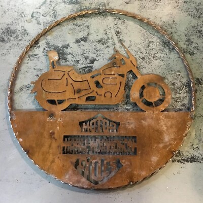 Round Fabricated Harley Davidson Sign Garage Shop Man Cave Motorcycle ...