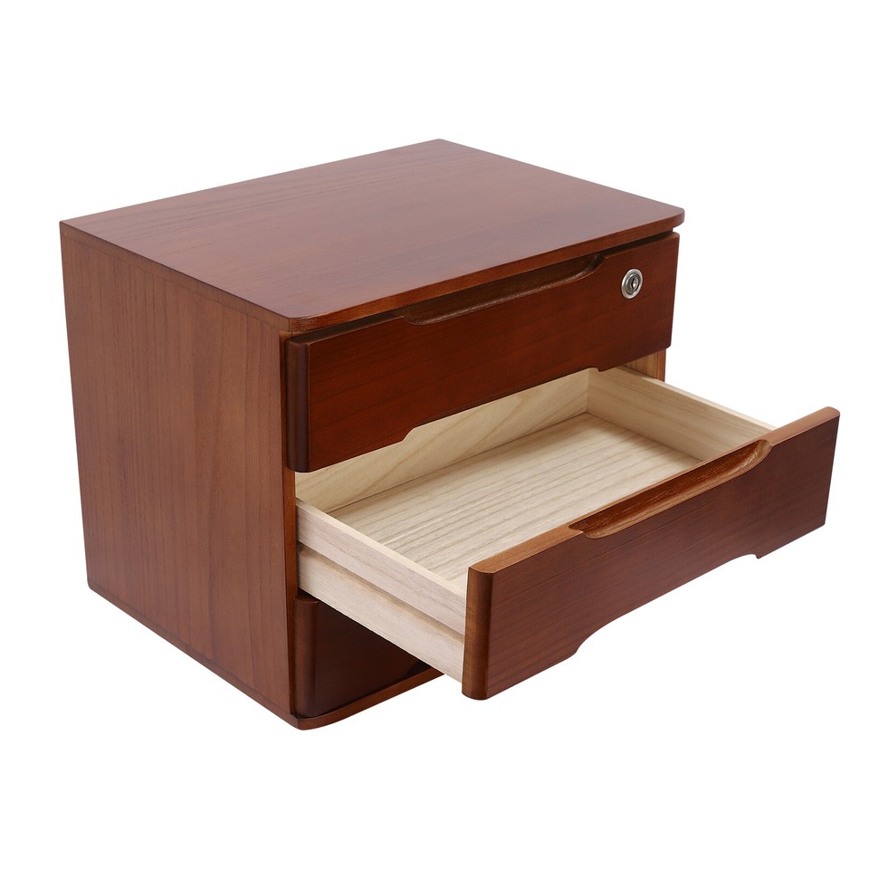 3-Tier File Cabinet Organizer Walnut Desktop Storage Box with Lockable ...