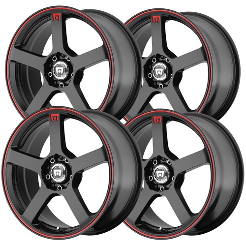 (4) Motegi MR116 FS5 15x6.5 4x100/4x4.5" +40mm Black/Red Wheels Rims 15 ...