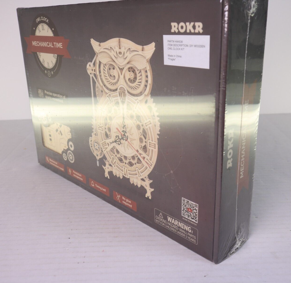 ROKR Owl Clock 3D Wooden Puzzle Kit DIY Mechanical Model Clock Sealed ...