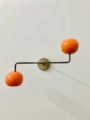 Orange Brass Wall Sconce 1950s Mid Century Brass Italian Adjustable ...