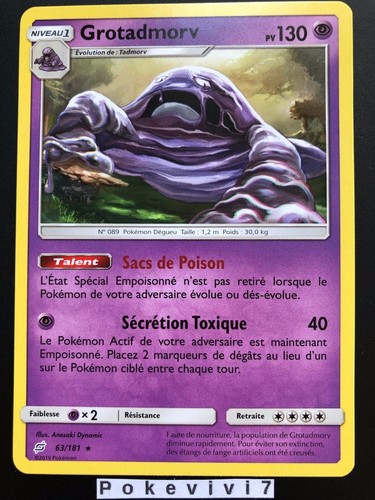 Pokemon Card GROTADMORV 63/181 RARE Sun & Moon 9 SL9 Duo de Shock FR ...