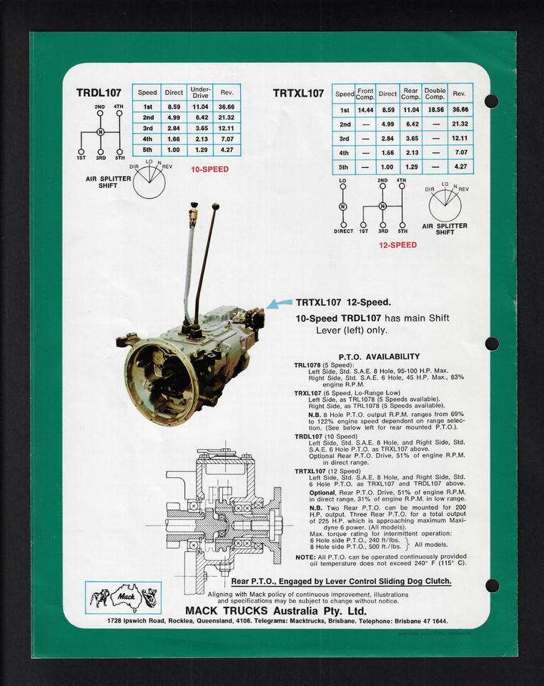 MACK MAXITORQUE 107 SERIES TRANSMISSIONS 4 PAGE BROCHURE | eBay