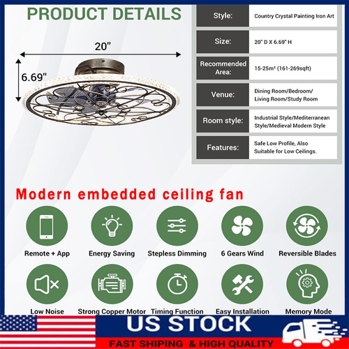 widely applicable Modern embedded ceiling fan, dimmable intelligent ...