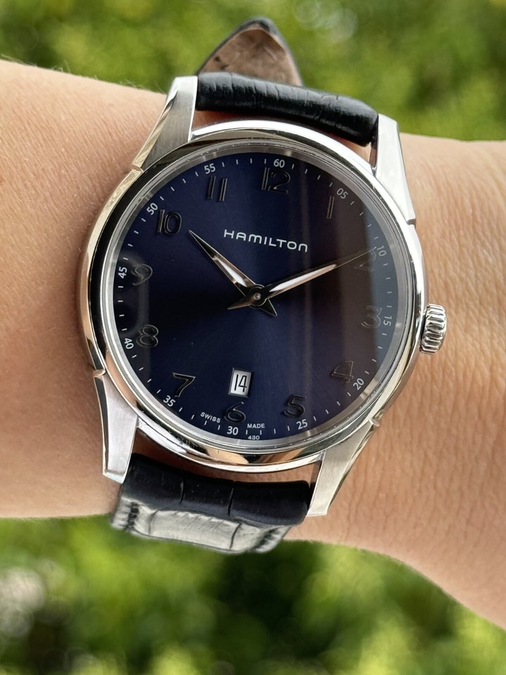 Hamilton Jazzmaster Blue Dial Watch H385111 Quartz Mens 42mm Swiss Made ...