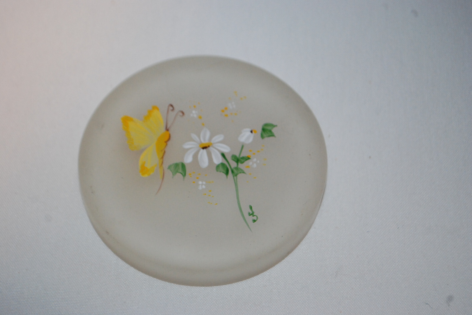 Round Glass Disc Frosted Satin Matte Handpainted Floral Butterfly ...