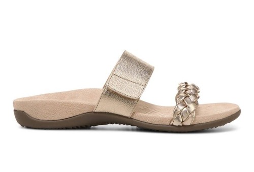 Vionic Jeanne Rose Gold Leather Woven Band Slide Sandal Womens 11 New | eBay
