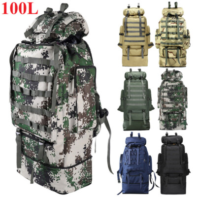 100L Large Tactical Military Backpack Waterproof Rucksack Hiking Laptop ...
