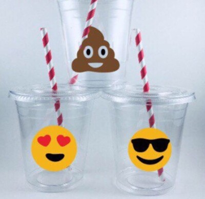 Emoji Party Cups Set/12 With Lids Straws Emojis Smileys Poop | eBay