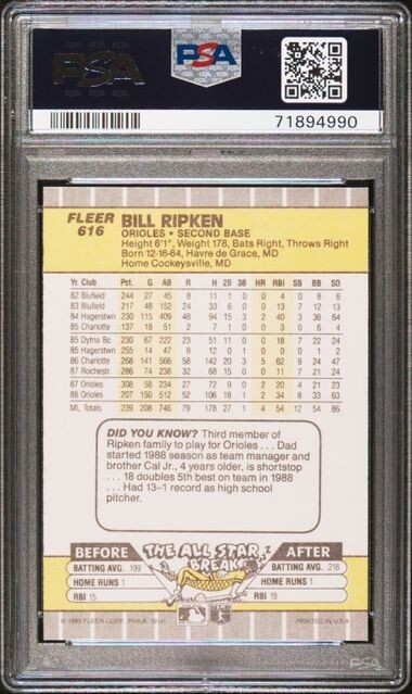Bill Ripken 1989 Fleer FU¢# Face Black Box Over Error - PSA 9 | eBay