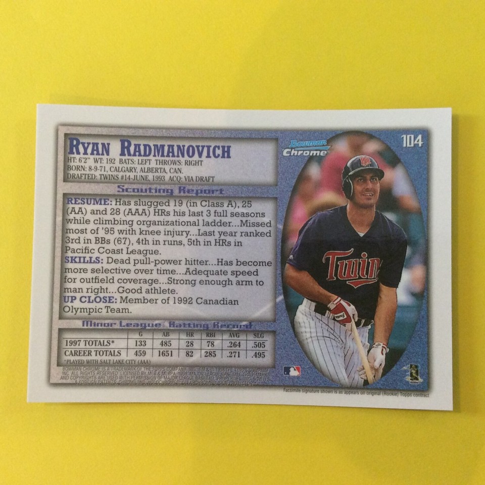 1998 Bowman Chrome #104 Ryan Radmanovich Minnesota Twins | eBay