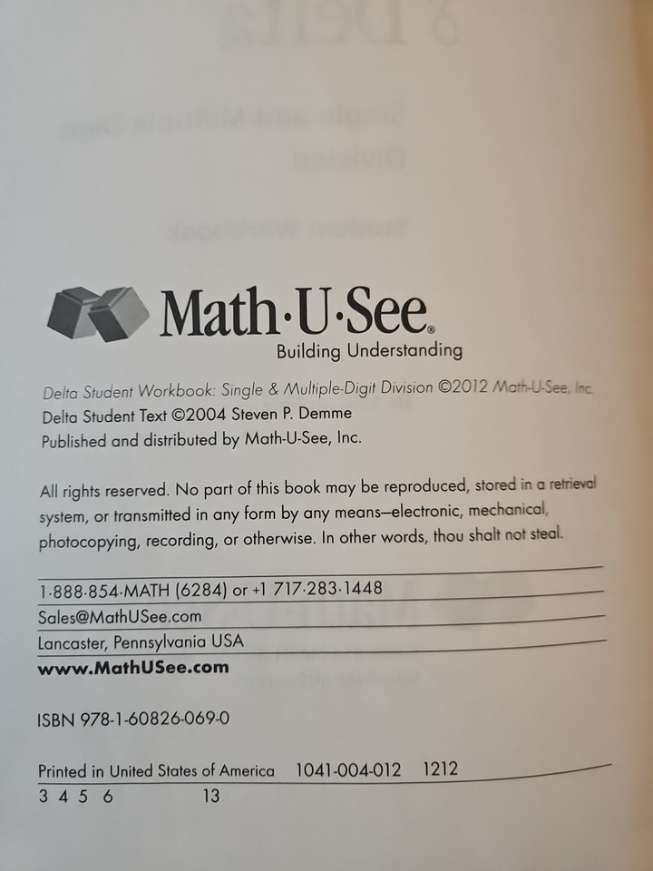Delta Student Workbook Math U See Single | eBay