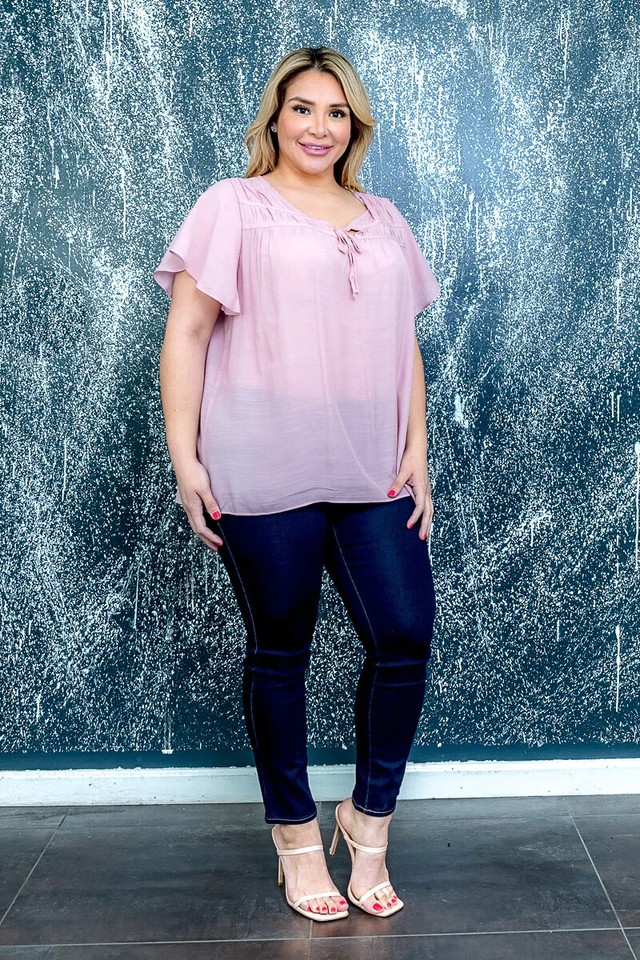 Solid PINK PURPLE Size 2X SHIRT TOP Womens Plus RUFFLED SHORT SLEEVES ...