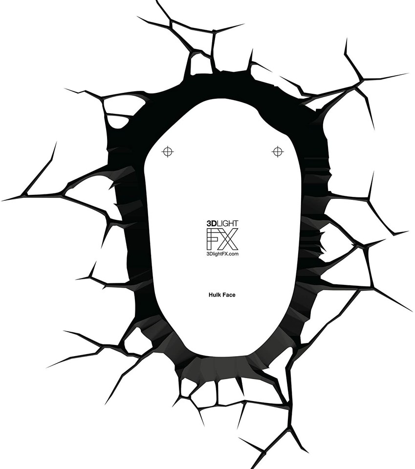 3DLightFX Marvel Avengers Hulk Face 3D Wall Light with Crack Sticker ...