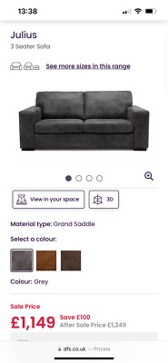 DFS 3 Piece Suite + Storage Footstool - Elephant hide grey leather ...