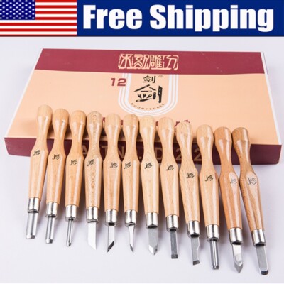12Pcs Wood Carving Hand Chisel Tool Set Professional Woodworking Gouges ...