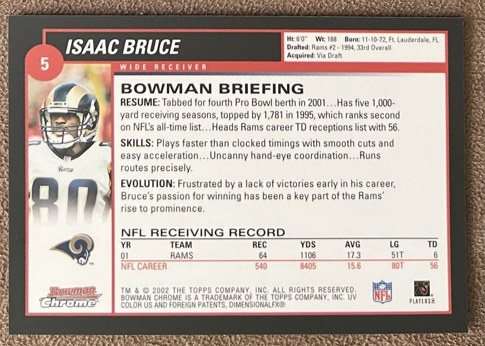 2002 Bowman Chrome Isaac Bruce St. Louis Rams #5 NFL Football Card | eBay
