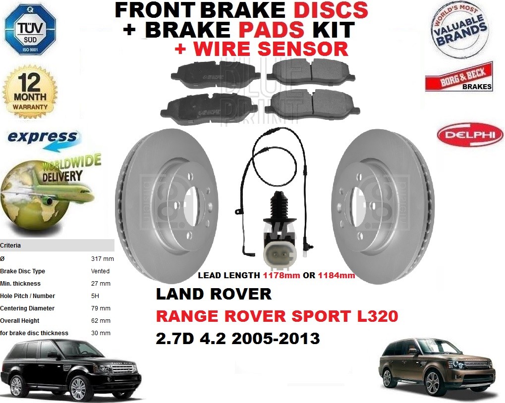 FOR RANGE ROVER SPORT L320 FRONT BRAKE DISCS SET + DISC PADS KIT + WIRE ...
