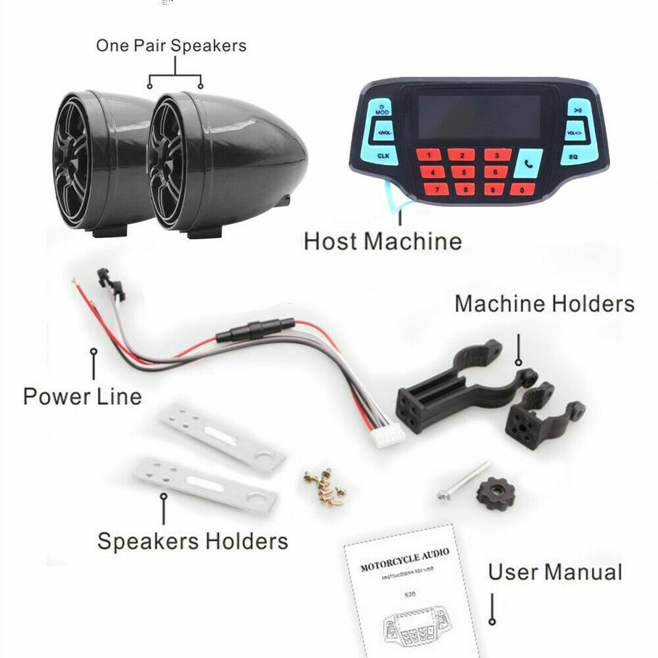 UTV ATV Bluetooth Amplifier Sound System Hand-free Speakers FM USB ...