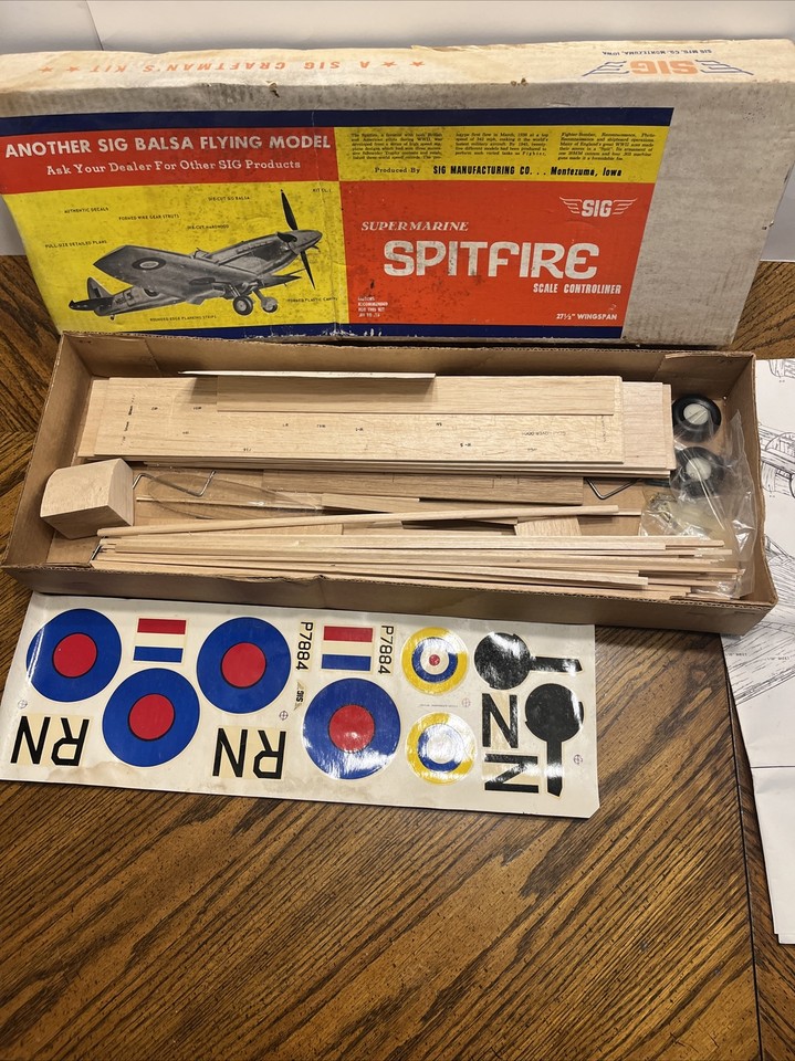 VTG 1966 SIG Manufacturing Supermarine Spitfire Balsa Flying Model ...