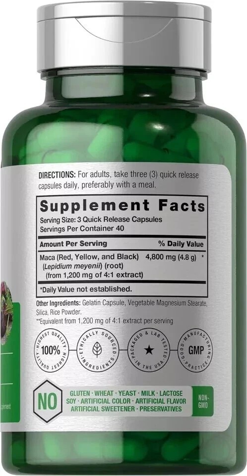 Maca Root Capsules 4800 mg | 120 Pills Peruvian Maca Extract for Men ...