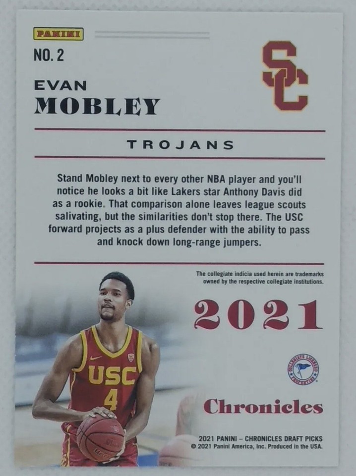 Evan Mobley 2021 Panini Chronicles Draft Picks Rookie RC #2, USC Rookie ...