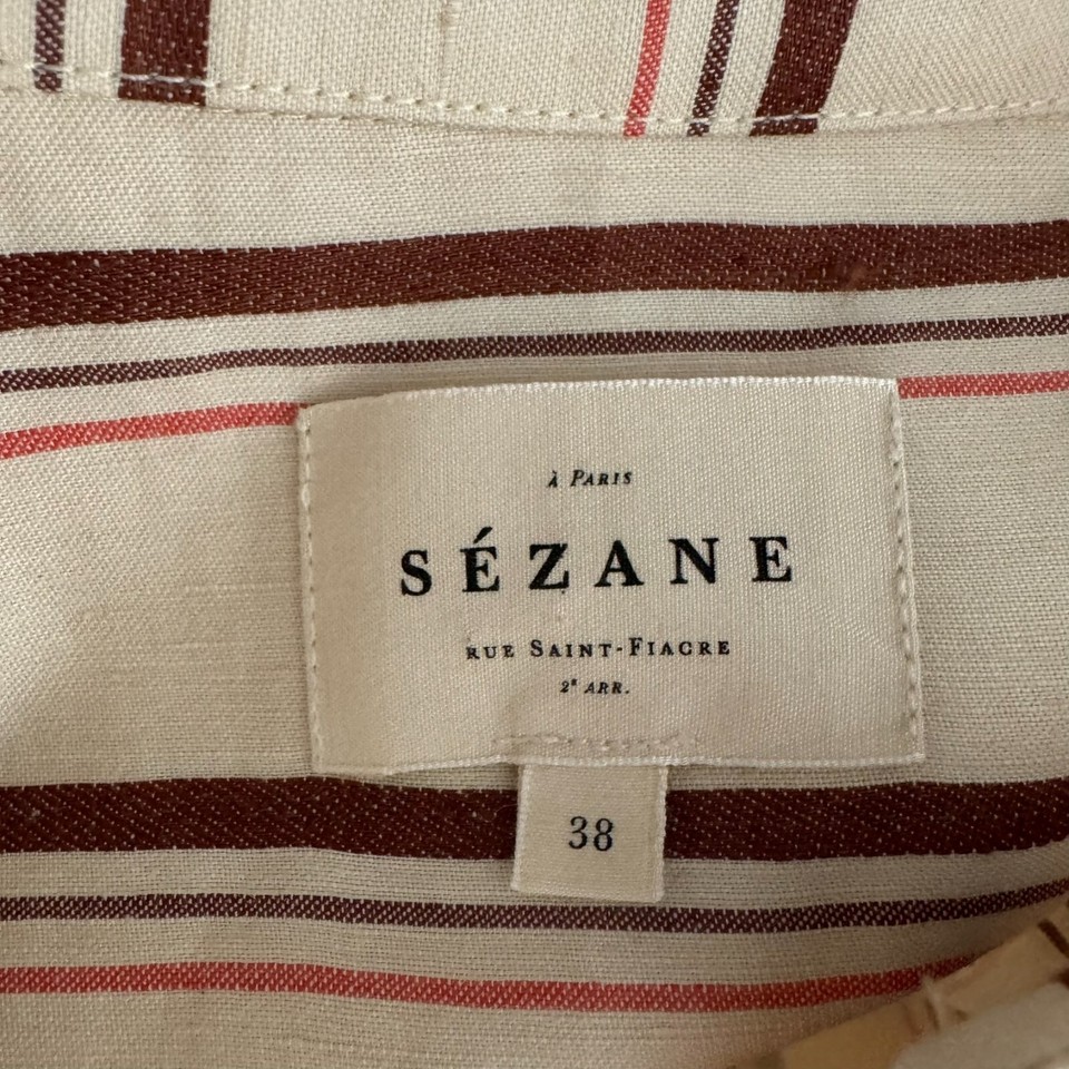 Sezane Adele Dress Size 38 Linen Blend Striped Button Front Short ...